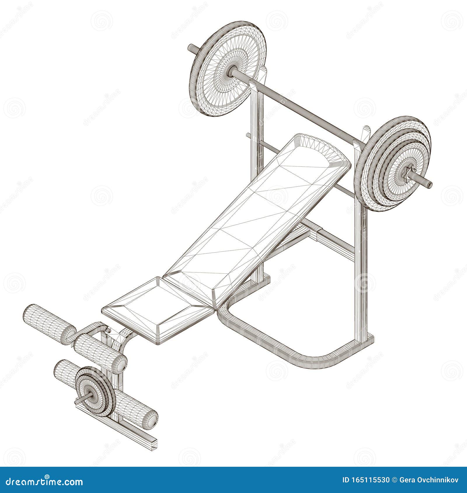 Wireframe Simulator for Bench Press Lying and Sitting. View Isometric ...