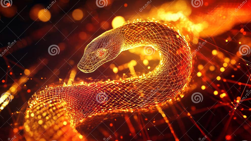 A Wireframe Snake in a Digital Landscape Stock Illustration ...