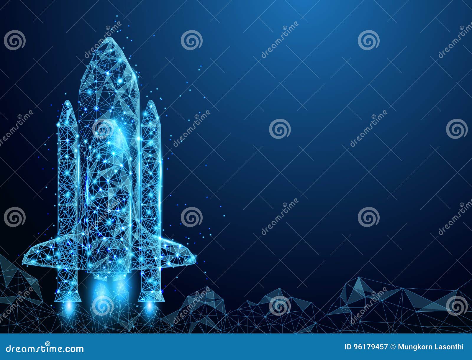 Wireframe Space Rocket Launch Sign Mesh from a Starry. Stock Vector ...