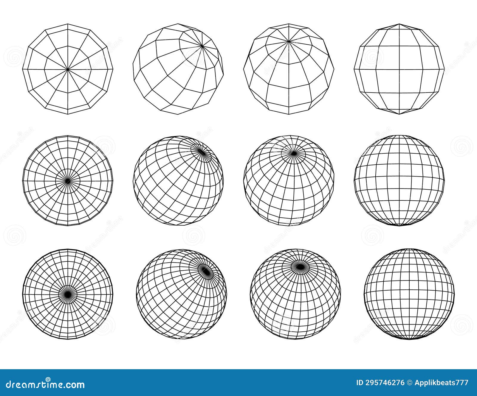 Wireframe Sphere with Different Structure of Mesh Frame Isolated ...