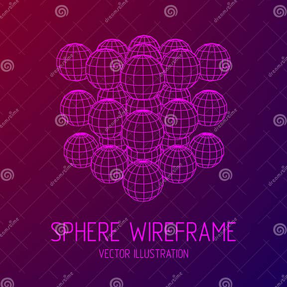 Wireframe Sphere Mesh Cube. Stock Vector - Illustration of particle ...