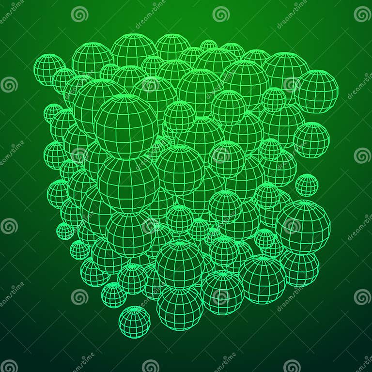 Wireframe Sphere Mesh Cube. Stock Vector - Illustration of modeling ...