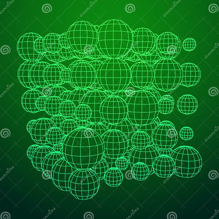 Wireframe Sphere Mesh Cube. Stock Vector - Illustration of particle ...