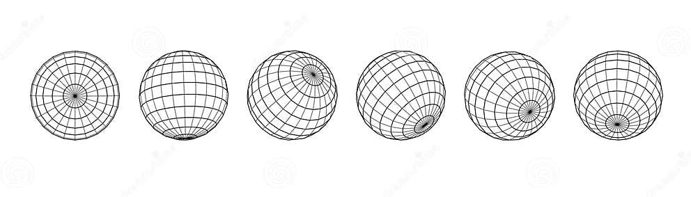 Wireframe Spheres Globe Earth. Globe Icons in Different Angles. Outlane ...