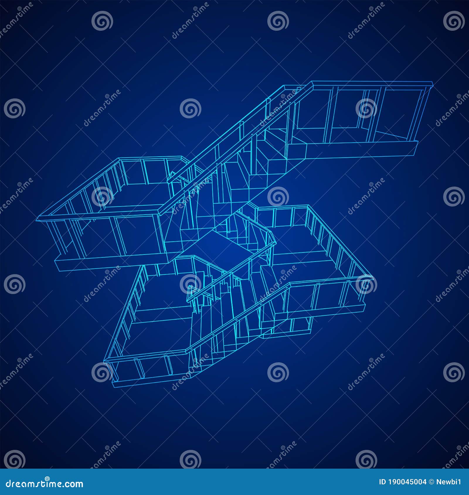 Wireframe Stairs, Interior Staircases Steps with Railing Stock Vector ...