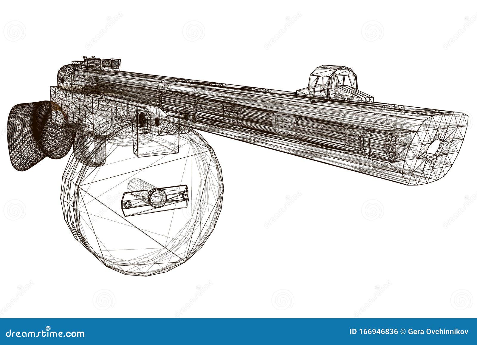 Wireframe Submachine Gun Shpagin. Soviet Old Machine Gun. View ...