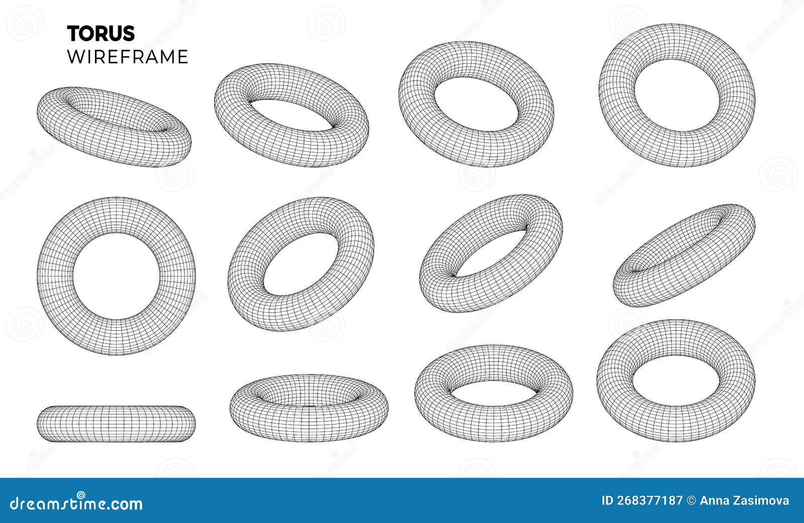 Wireframe Torus Grid Set. Abstract Geometric Shape with Torus Stock ...