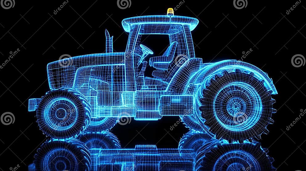 Wireframe of a Tractor Against a Black Background Stock Illustration ...