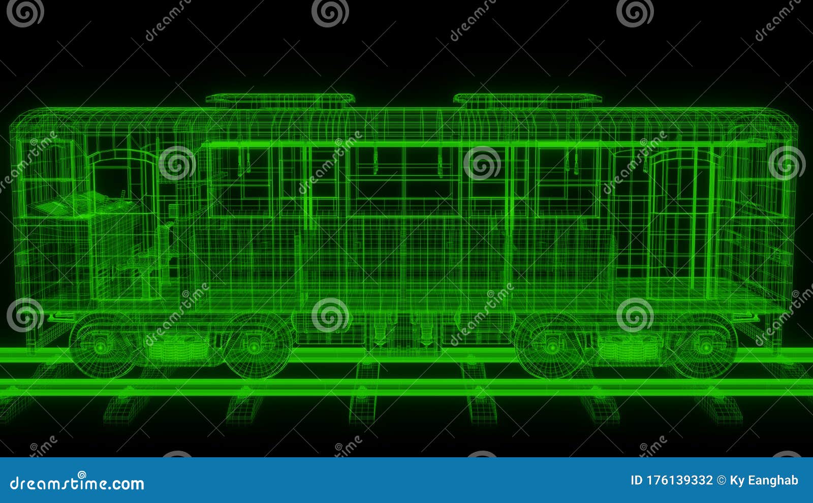 Wireframe Of A Train And Rail In Black Background With Glow Effect ...