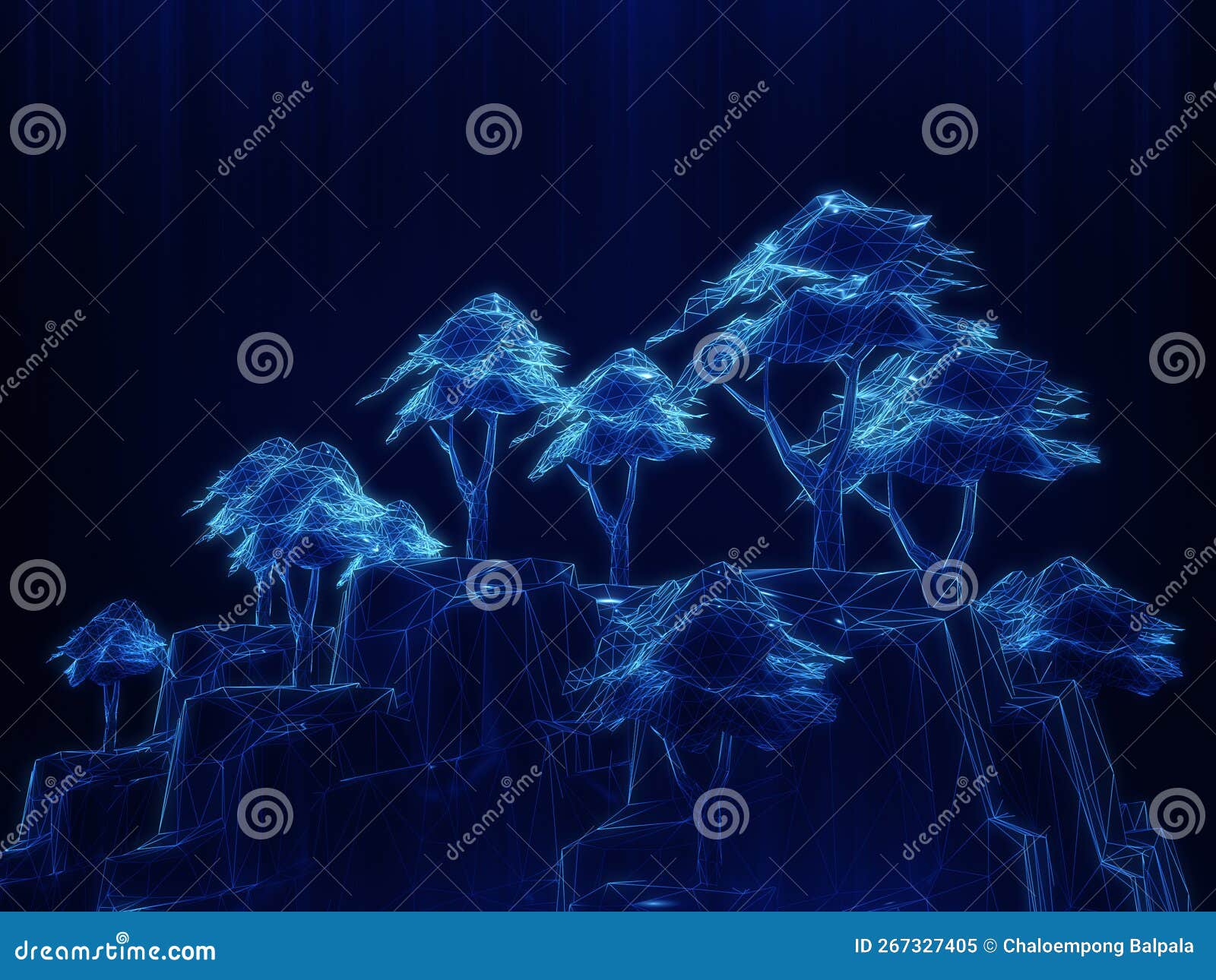 Wireframe of Trees and Cliff Model, Abstract Forest Background. Stock ...
