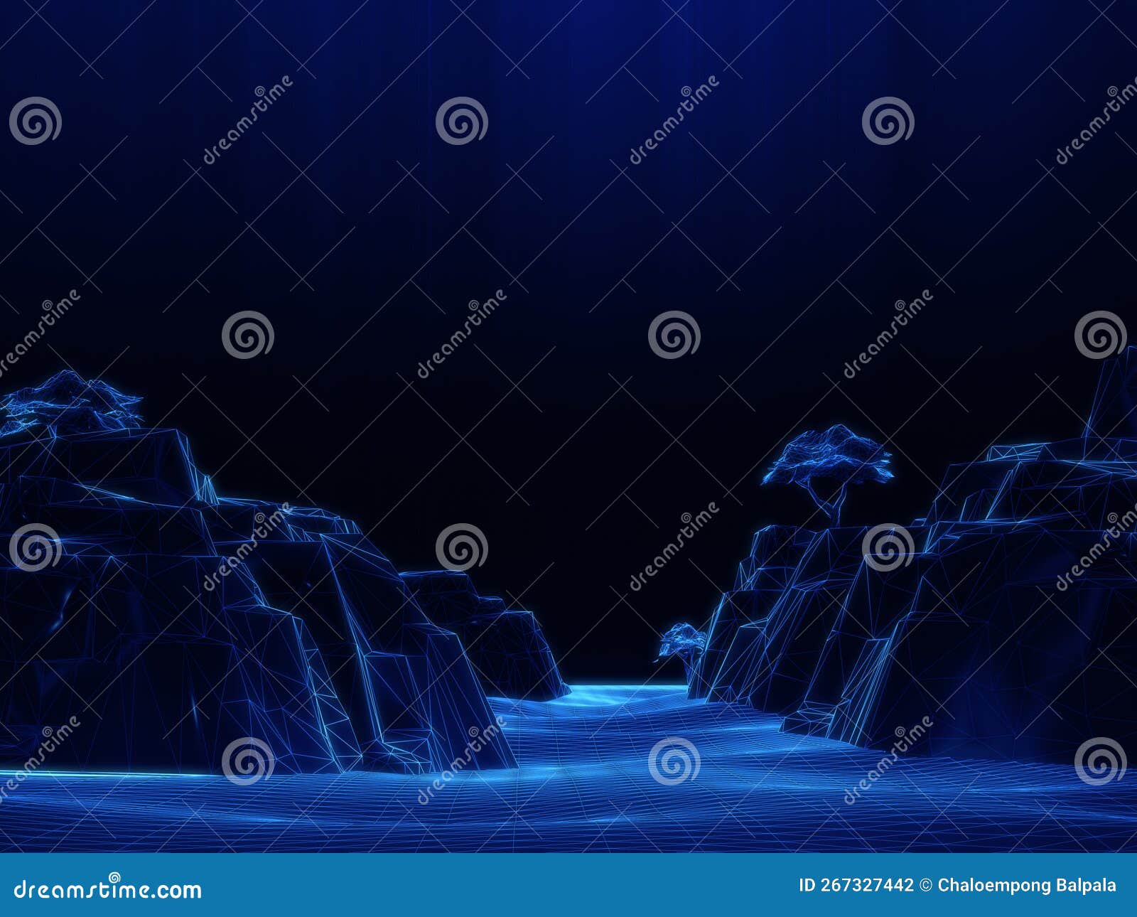 Wireframe of Trees and Cliff Model, Abstract Forest Background. Stock ...