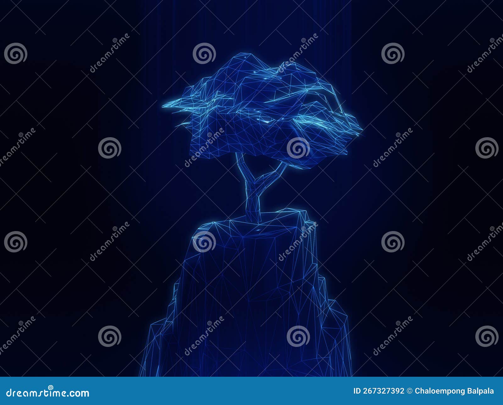Wireframe of Trees and Cliff Model, Abstract Forest Background. Stock ...