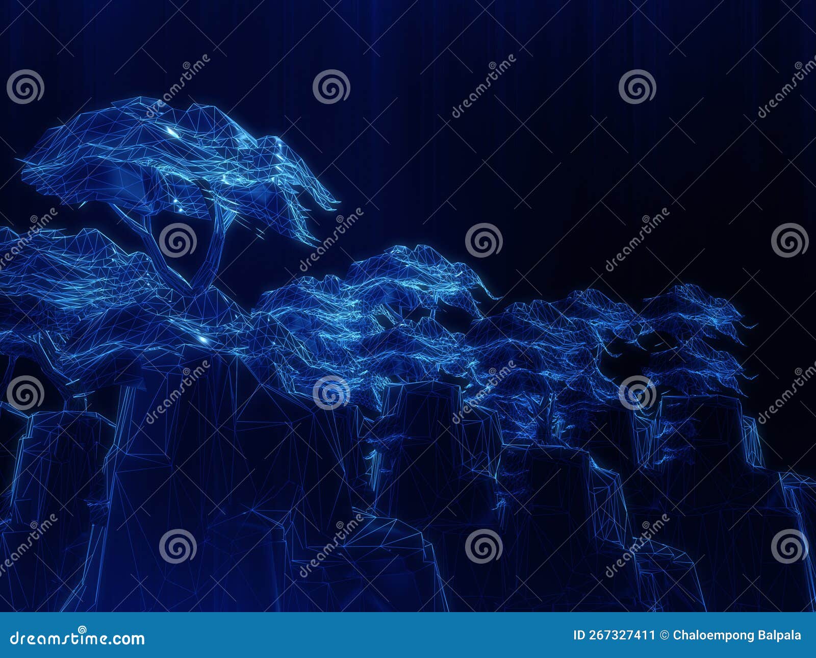 Wireframe of Trees and Cliff Model, Abstract Forest Background. Stock ...