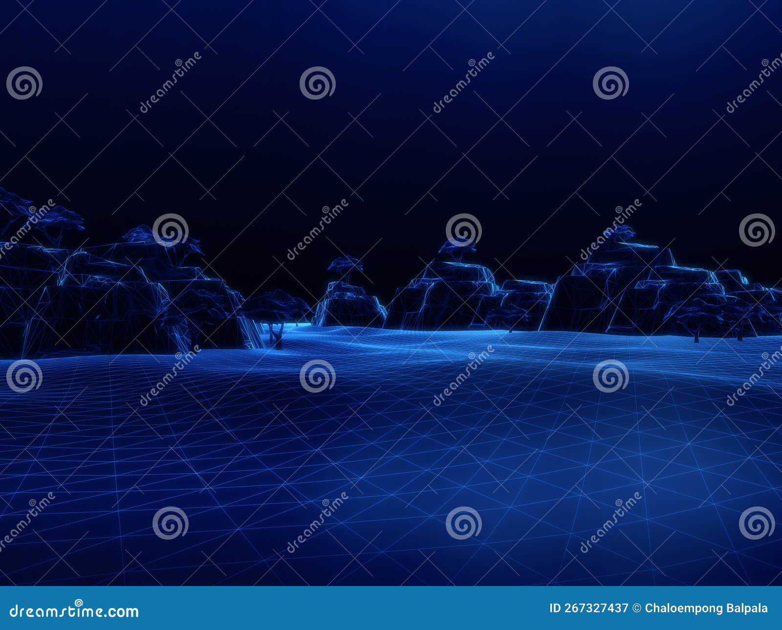 Wireframe of Trees and Cliff Model, Abstract Forest Background. Stock ...