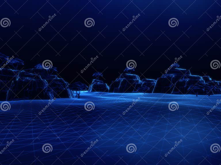 Wireframe of Trees and Cliff Model, Abstract Forest Background. Stock ...