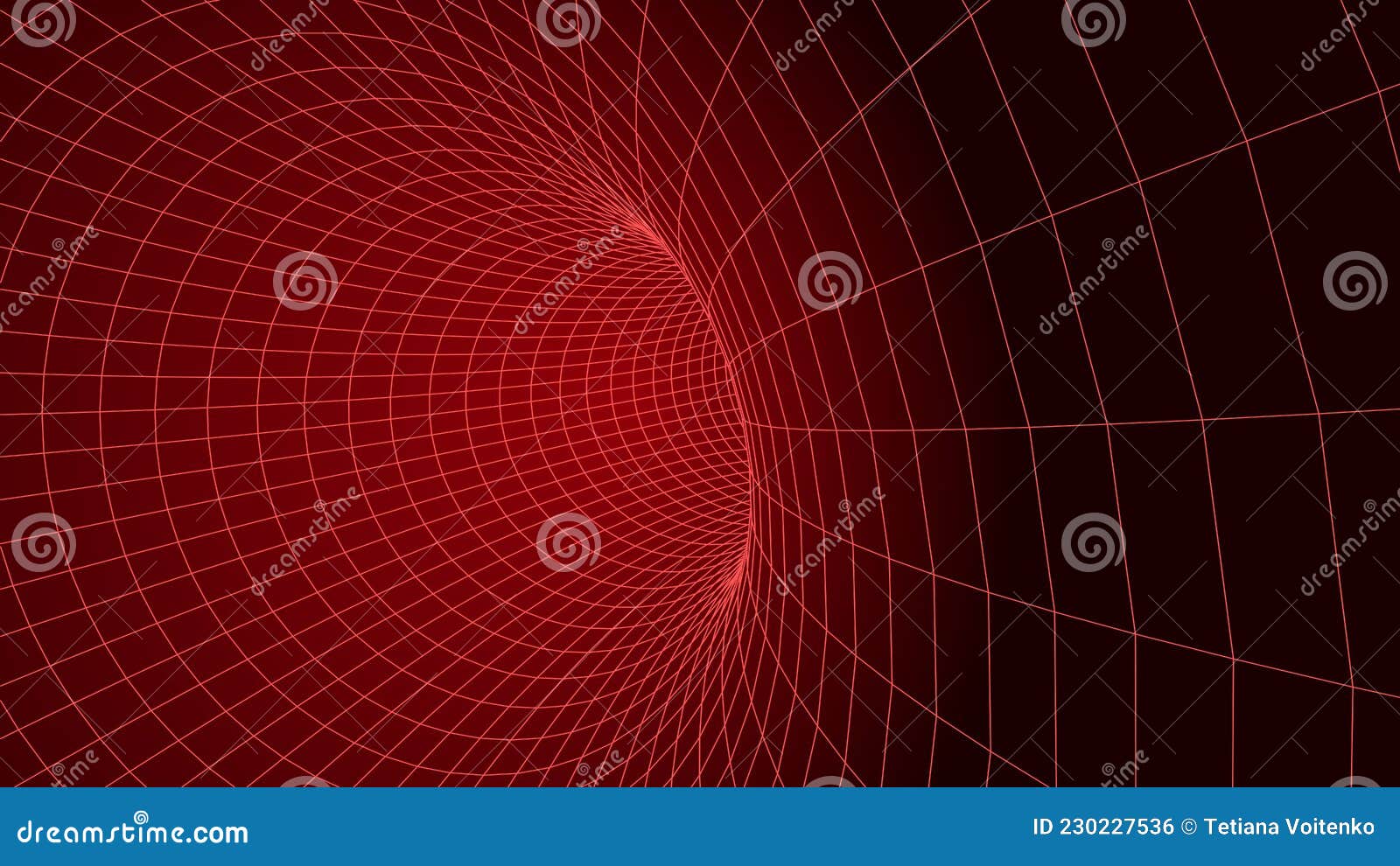 Wireframe Tunnel. Perspective Grid Background. Simple Lines on a Red ...