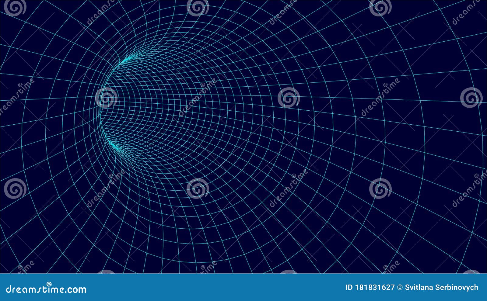 Blue Wireframe Vector Tunnel. 3d Wormhole Dark Illustration Stock ...