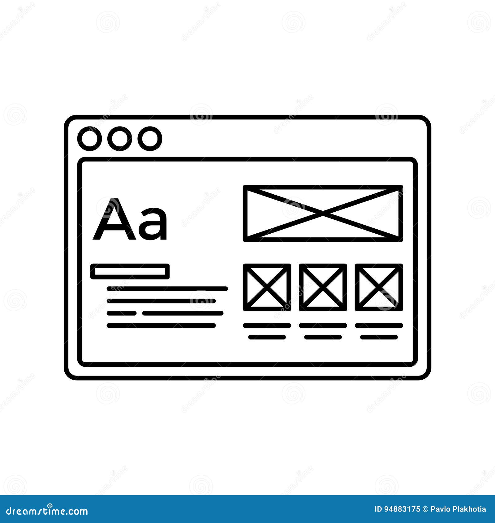 Wireframe in Window Lined Icon. Website Page Line Icon. Web Page User ...