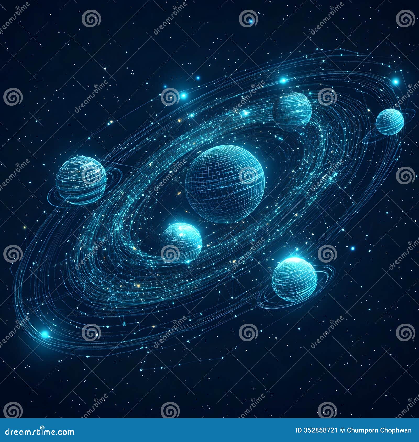Wireframed Celestial Orbits in Glowing Cosmic Visualization Stock ...
