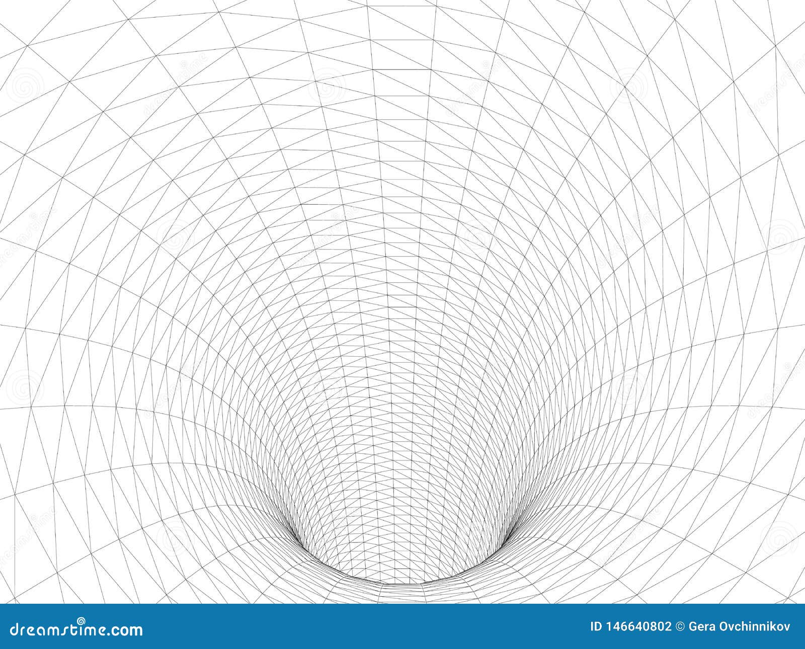 Wireframed Hole. Vector Abstract Digital Background. 3D Tunnel Grid ...