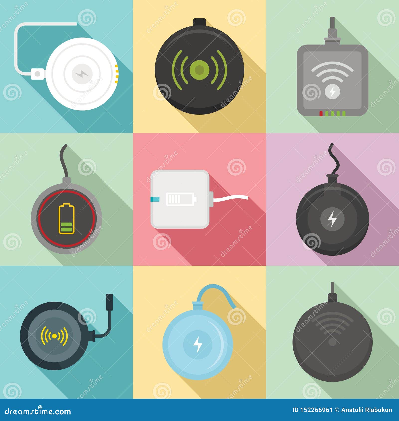 Wireless Charger Icons Set, Flat Style Stock Vector - Illustration of ...
