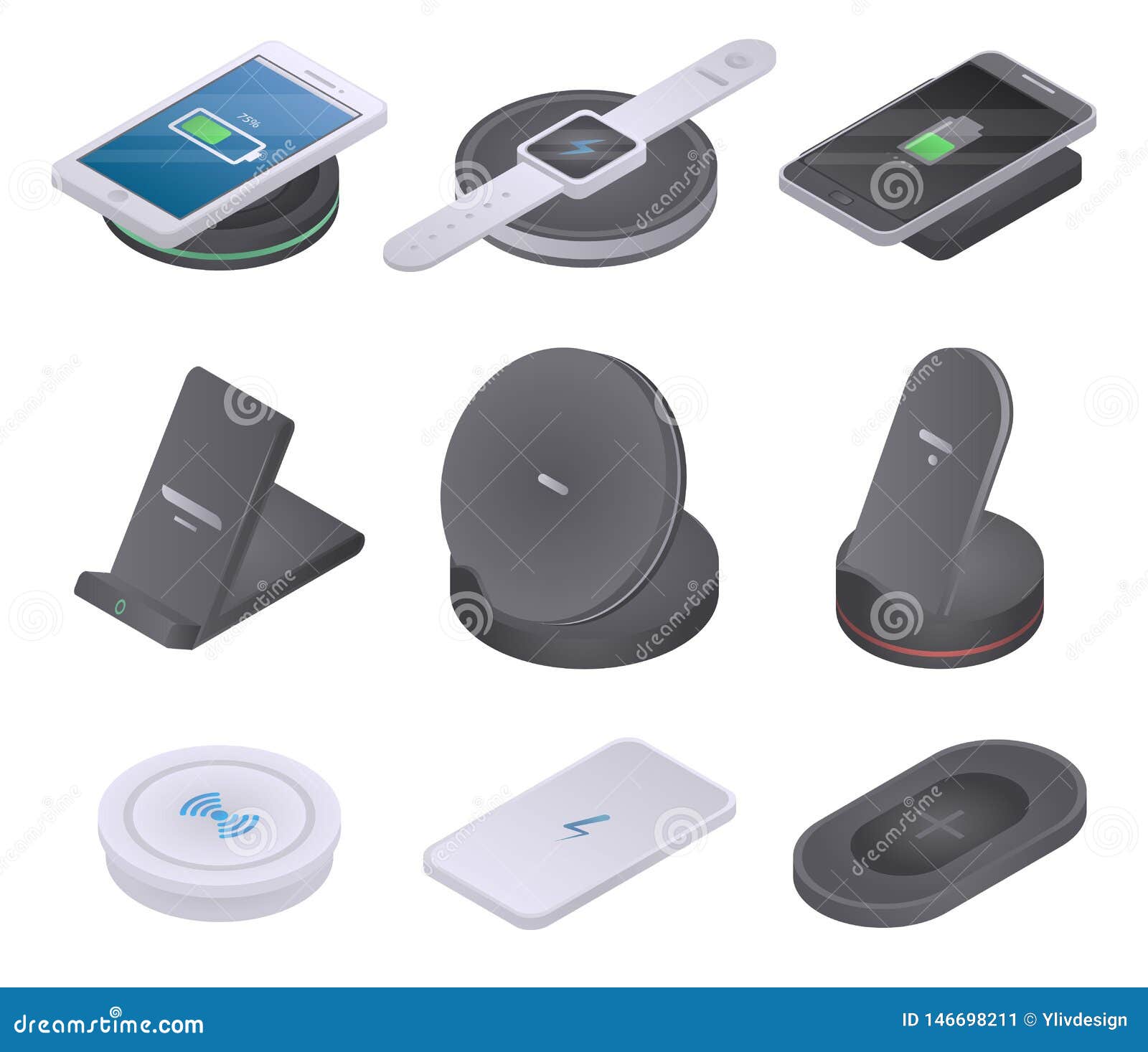 Wireless Charger Icons Set, Isometric Style Stock Vector - Illustration ...