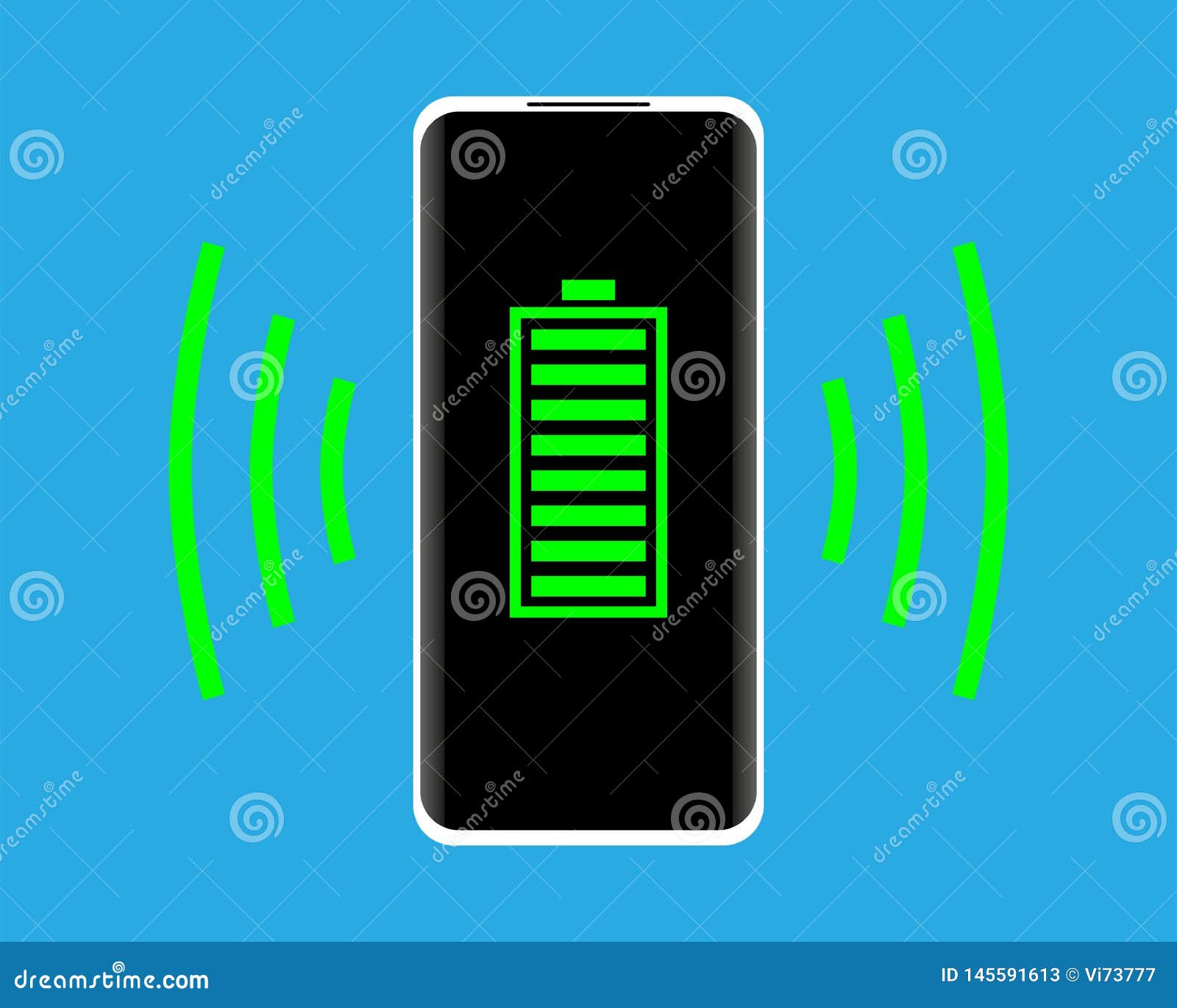 Wireless Charging Concept. Smartphone with Full Battery Indicator on ...