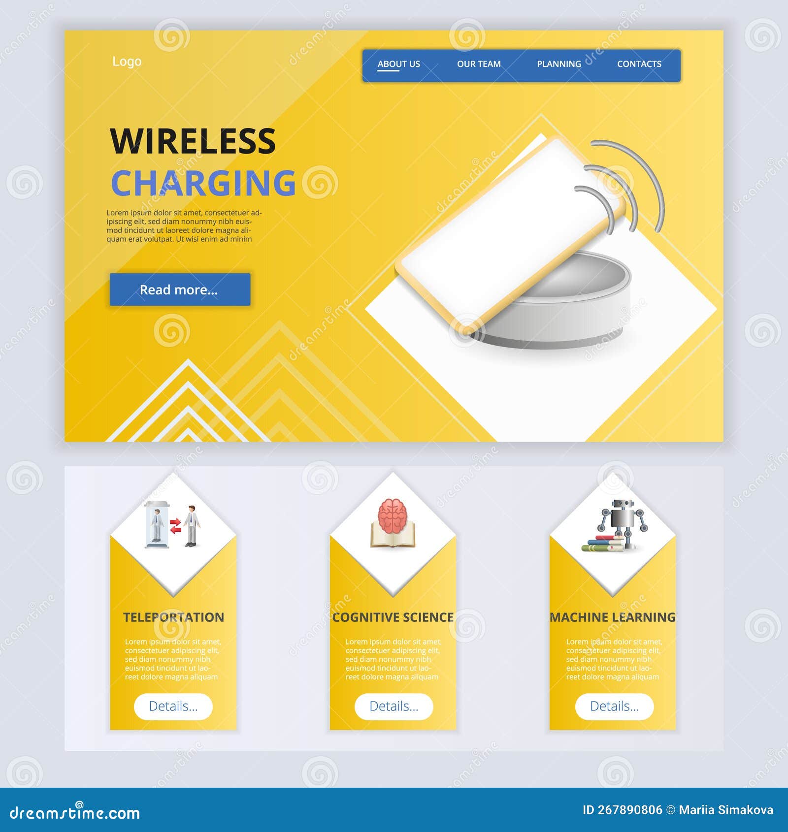 Wireless Charging Flat Landing Page Website Template. Teleportation ...