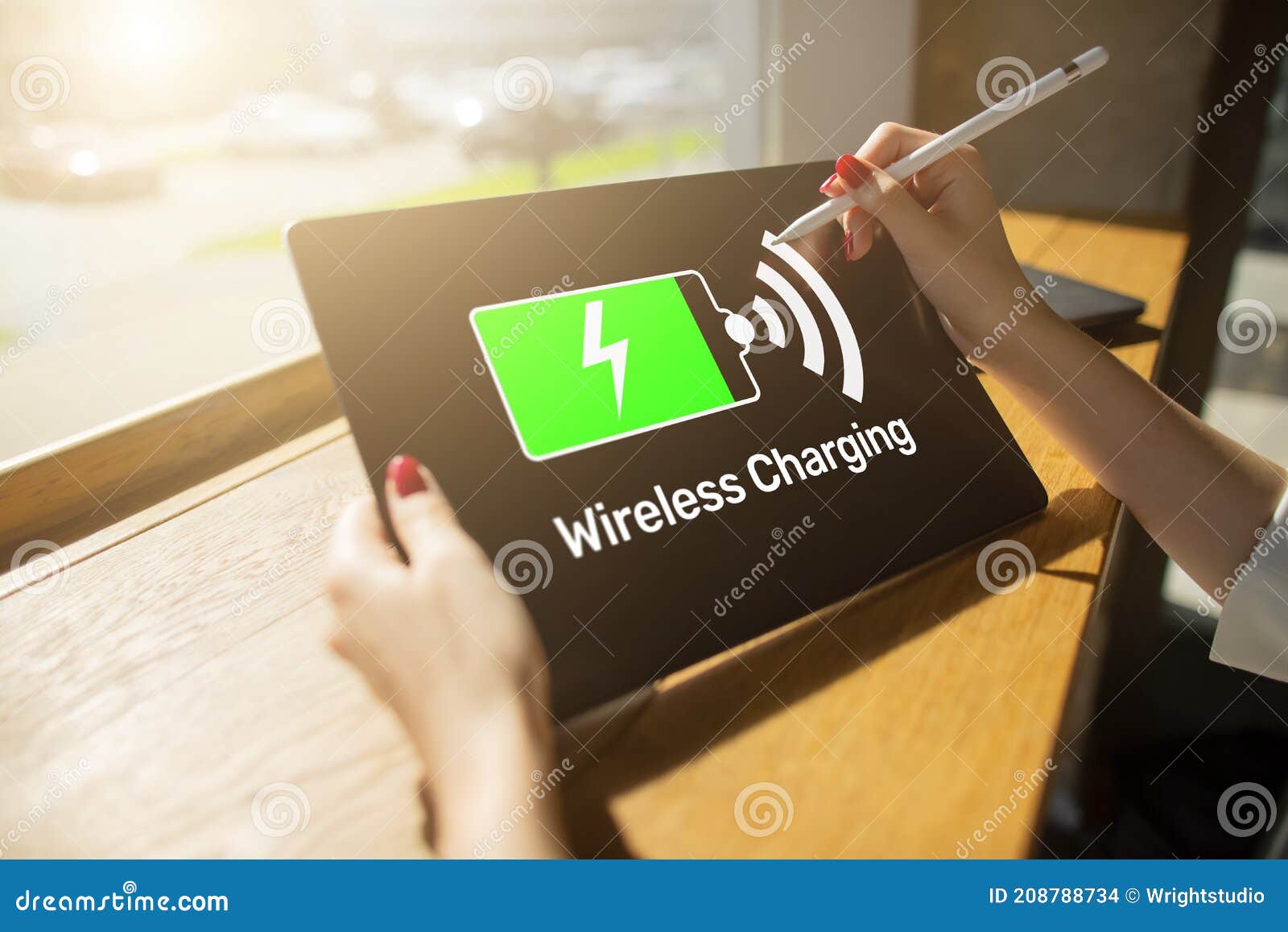 Wireless Charging Icons and Progress Bar on Device Screen. Stock Photo ...