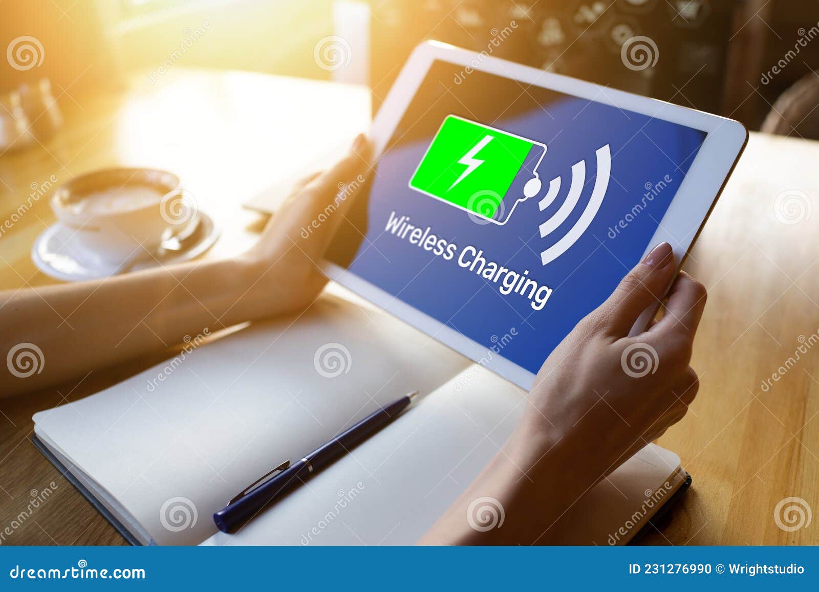 Wireless Charging Icons and Progress Bar on Device Screen Stock Photo ...