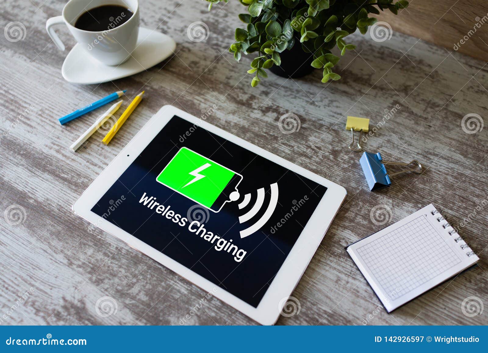Wireless Charging Icons and Progress Bar on Device Screen. Stock Image ...