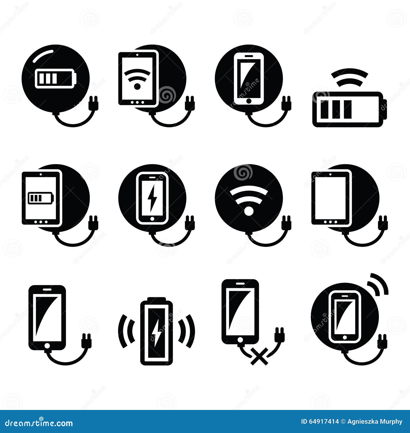 Wireless Charging Pad for Smartphone or Tablet Icons Set Stock ...