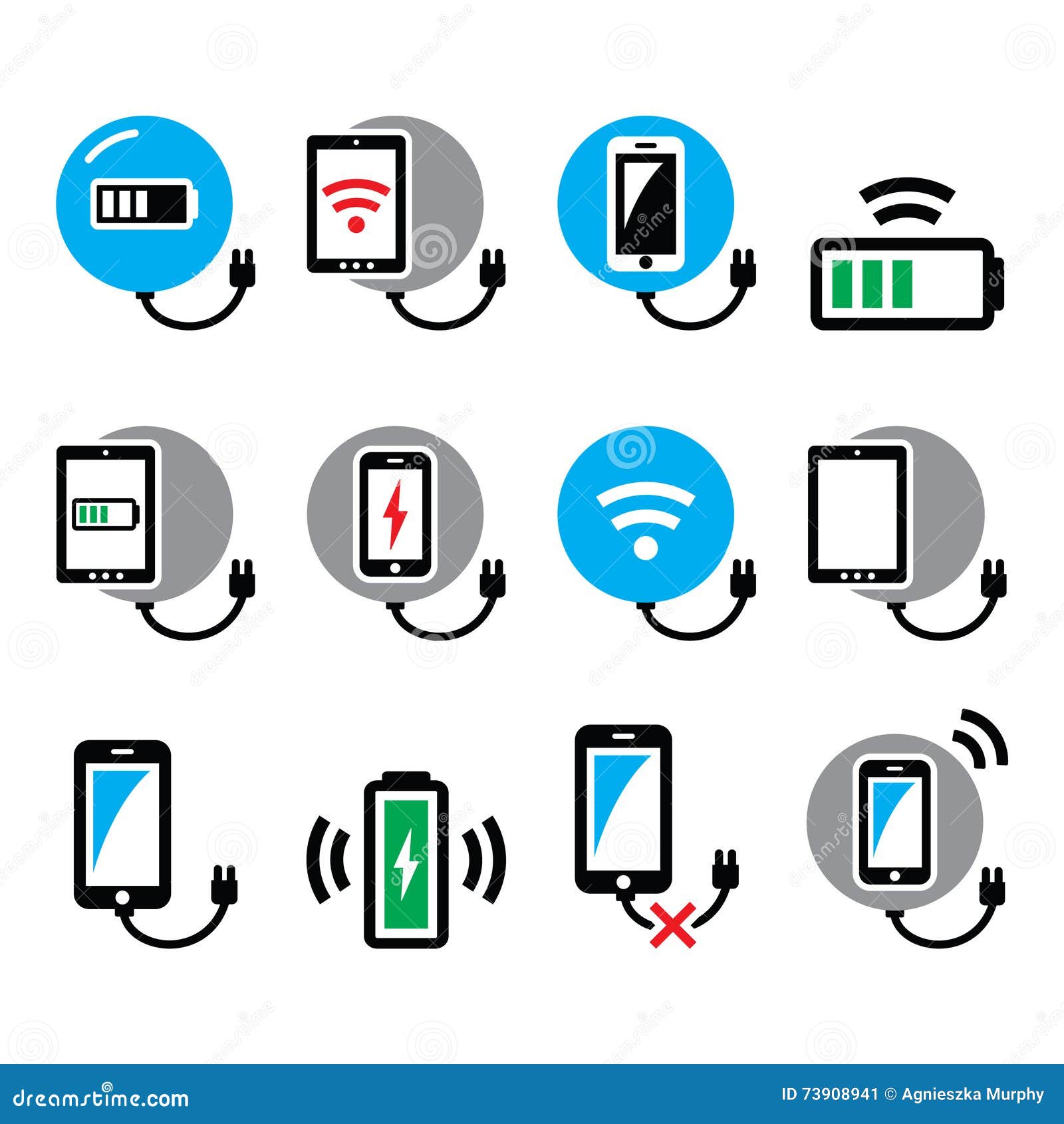 Wireless Charging Pad for Smartphone or Tablet Icons Set Stock ...