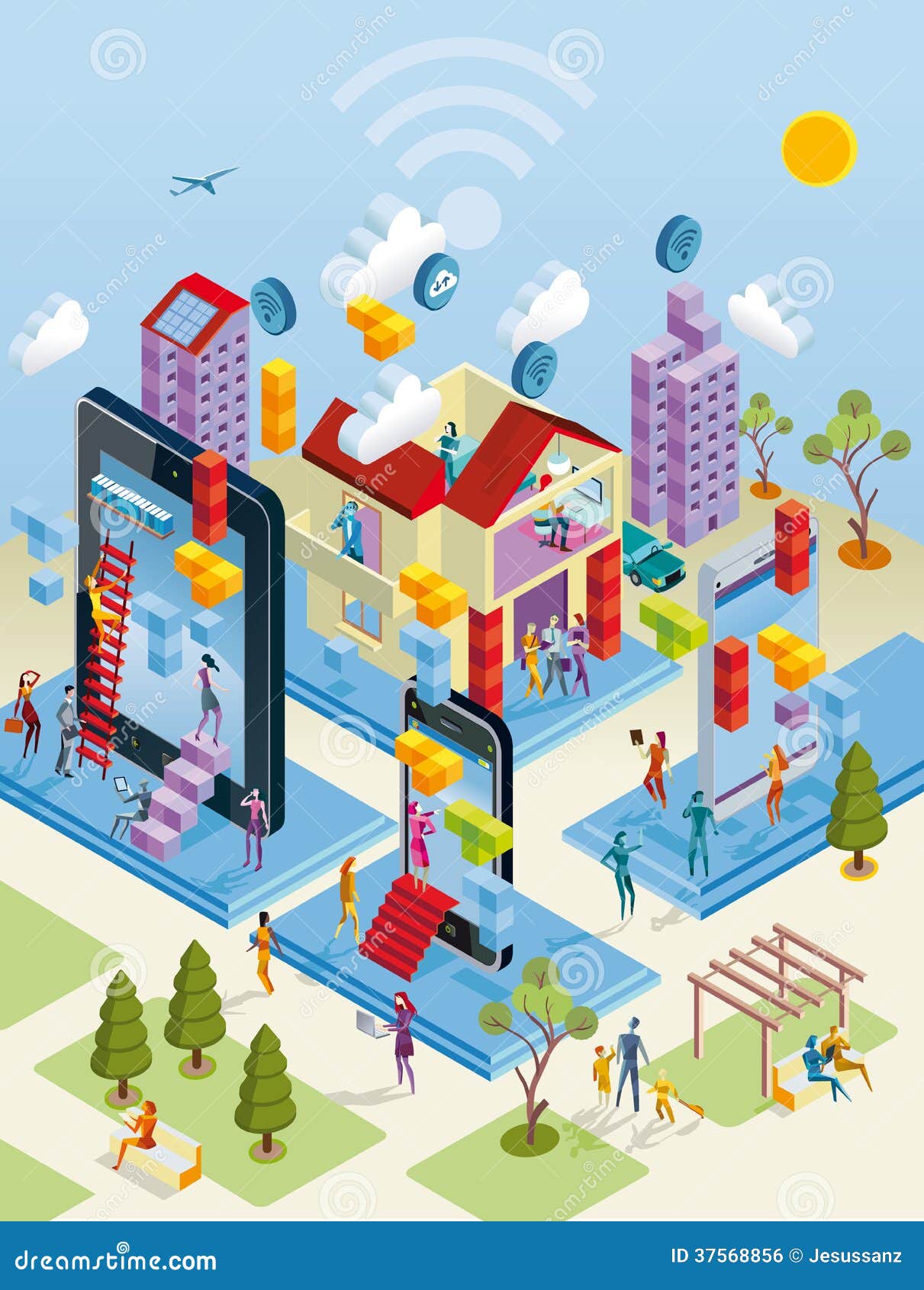Wireless City in Isometric View Stock Vector - Illustration of ...