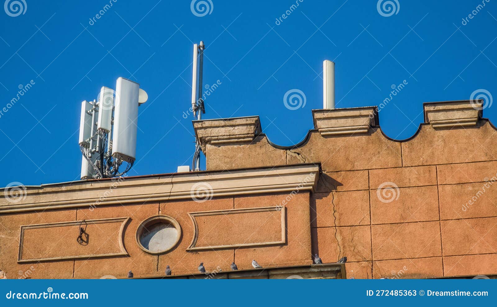 Wireless Communication Antenna on Roof of Modern Building. Stock Image ...