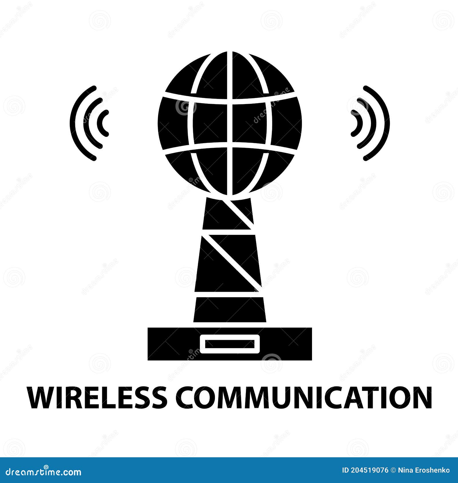 Wireless Communication Icon, Black Vector Sign with Editable Strokes ...