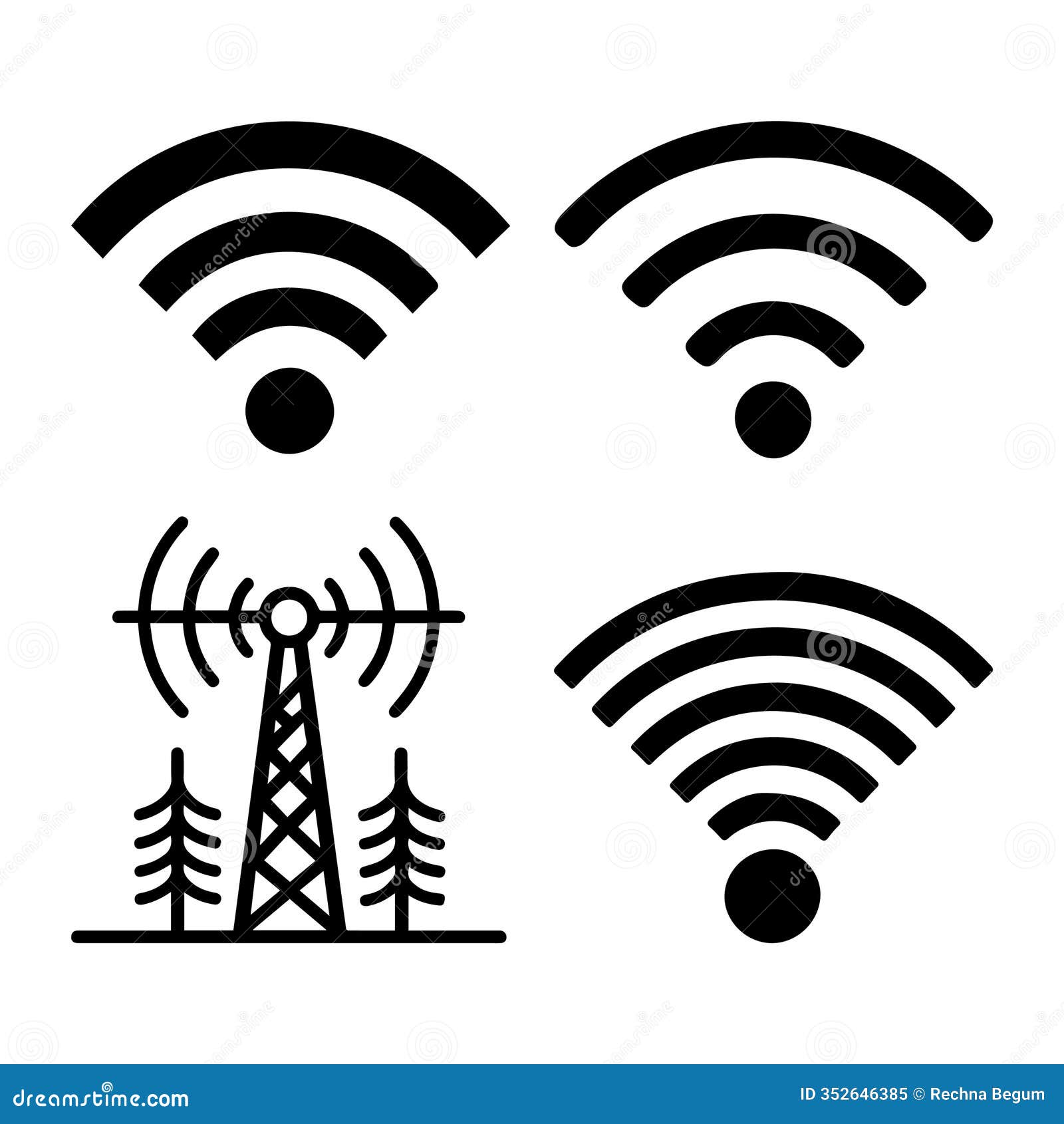 Wireless Communication Icons Wifi Antenna Illustrations and Vectors ...