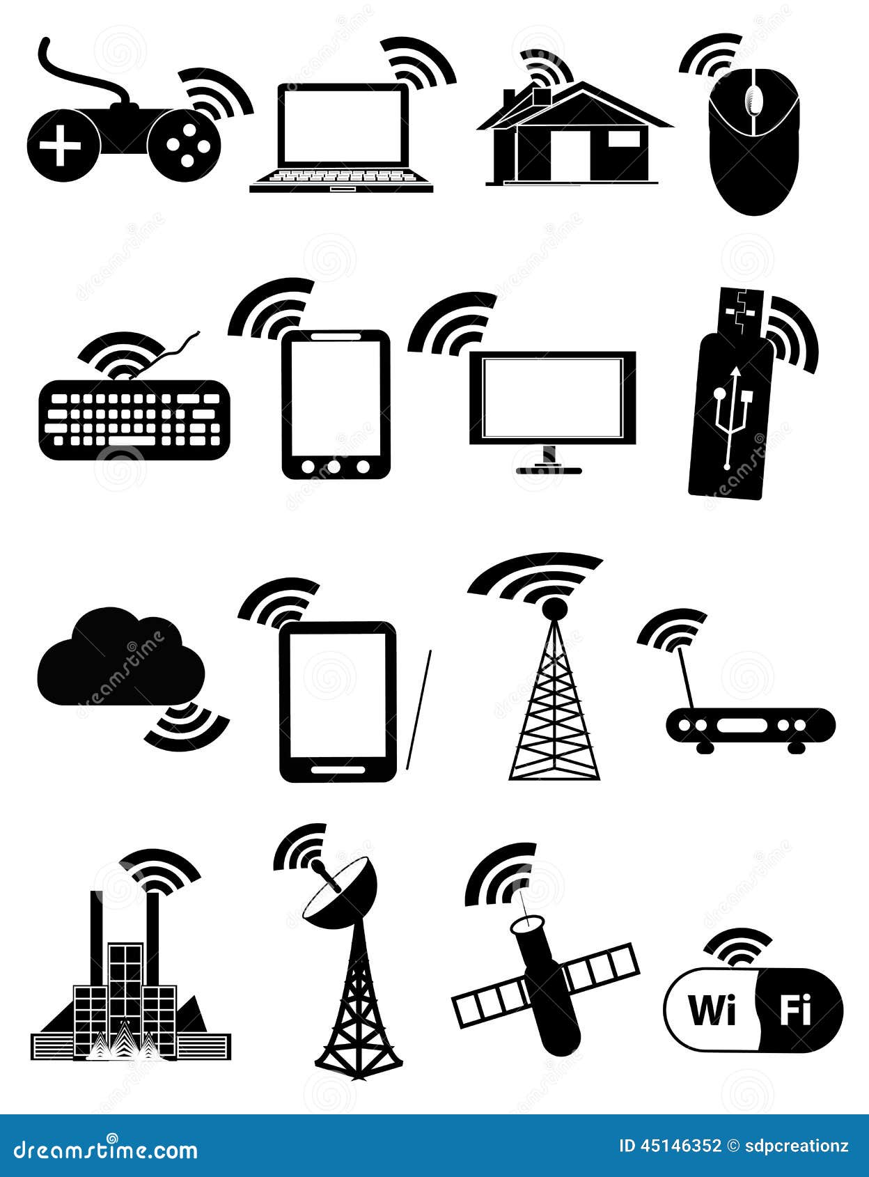 Wireless Communication Network Business Black Icons Set Stock Vector ... Wireless Communication Network Business Black Icons Set Stock Vector ...