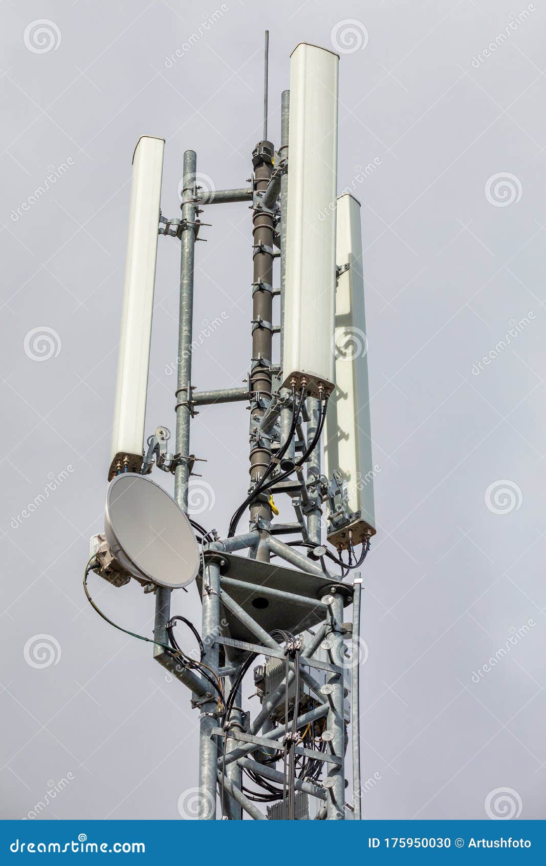 Wireless Communication Tower with Antenna Stock Photo - Image of ...