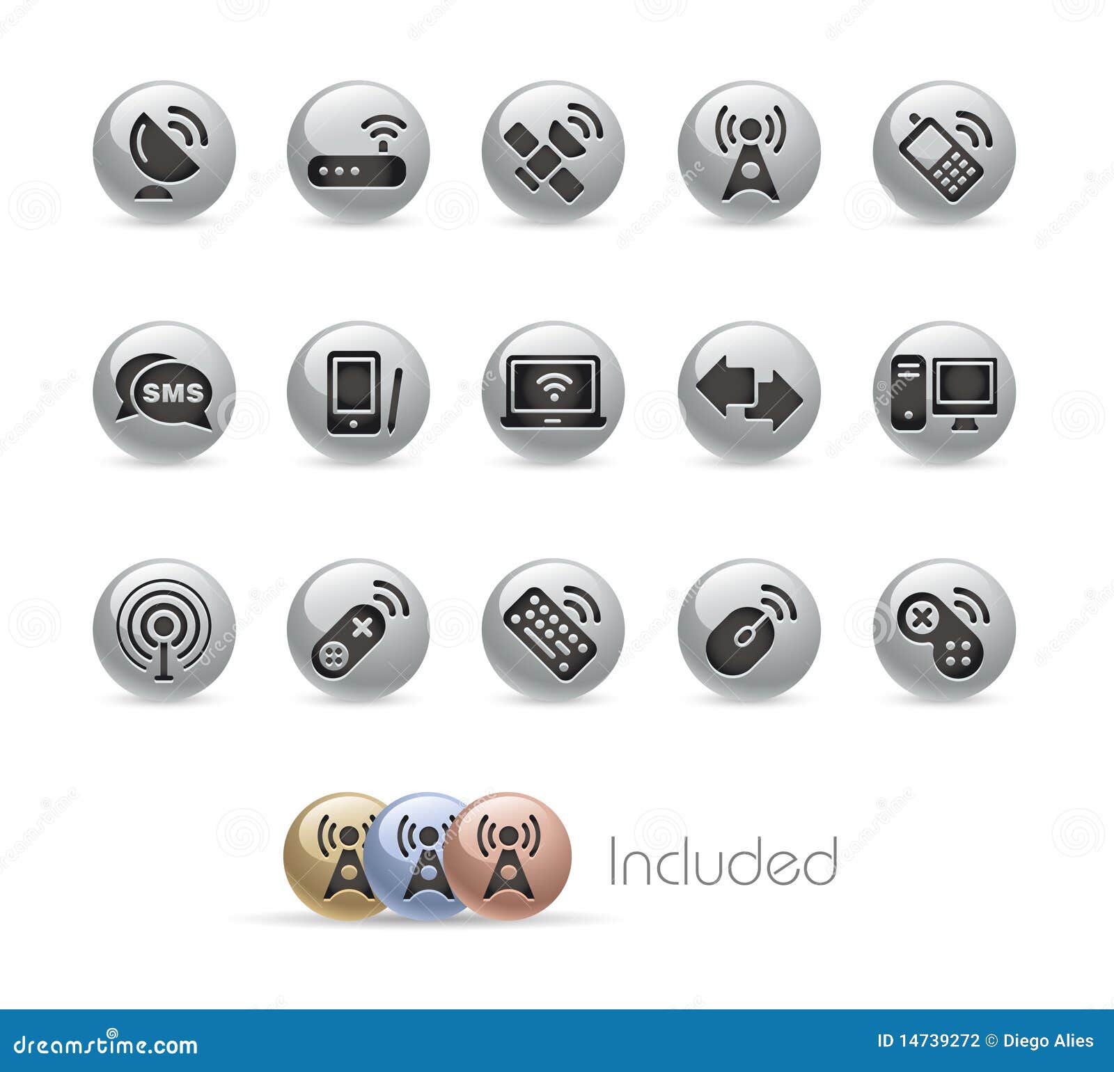 Wireless & Communications // Metal Button Series Stock Vector ...