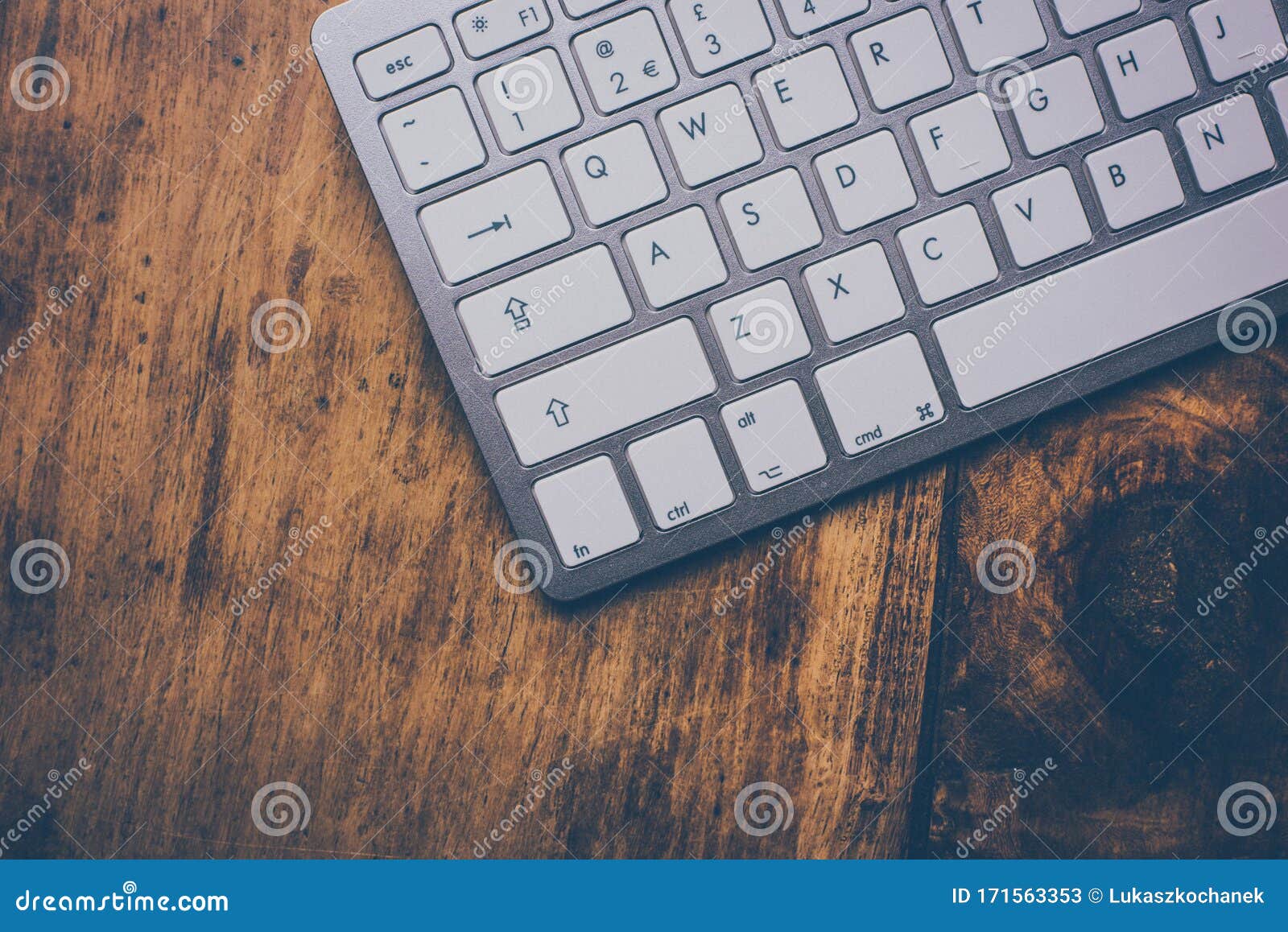 Wireless Computer Keyboard on Old Vintage Desk. Retro Effect Image ...