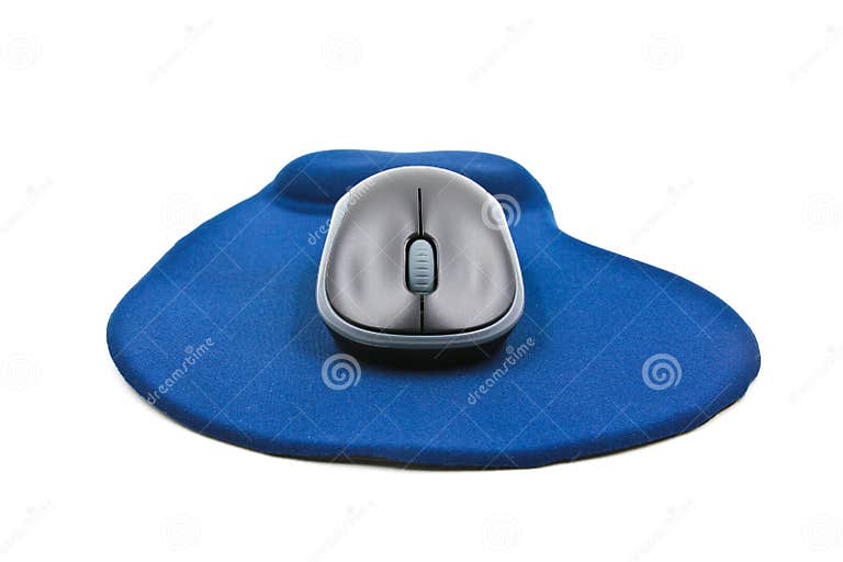 Wireless Computer Mouse on Blue Mouse Pad Stock Image - Image of single ...