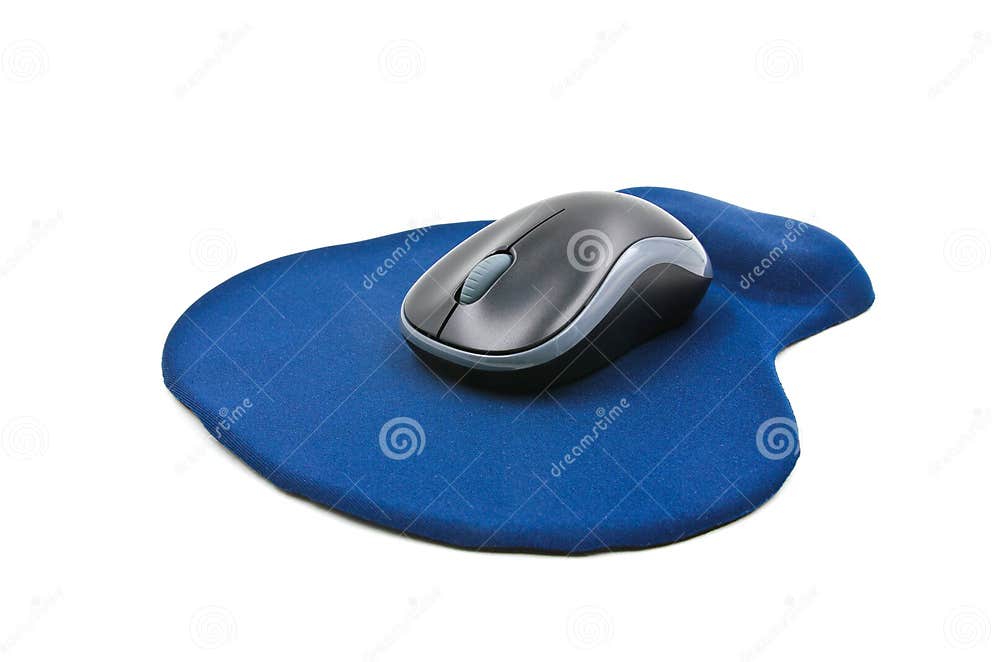 Wireless Computer Mouse on Blue Mouse Pad Stock Image - Image of ...