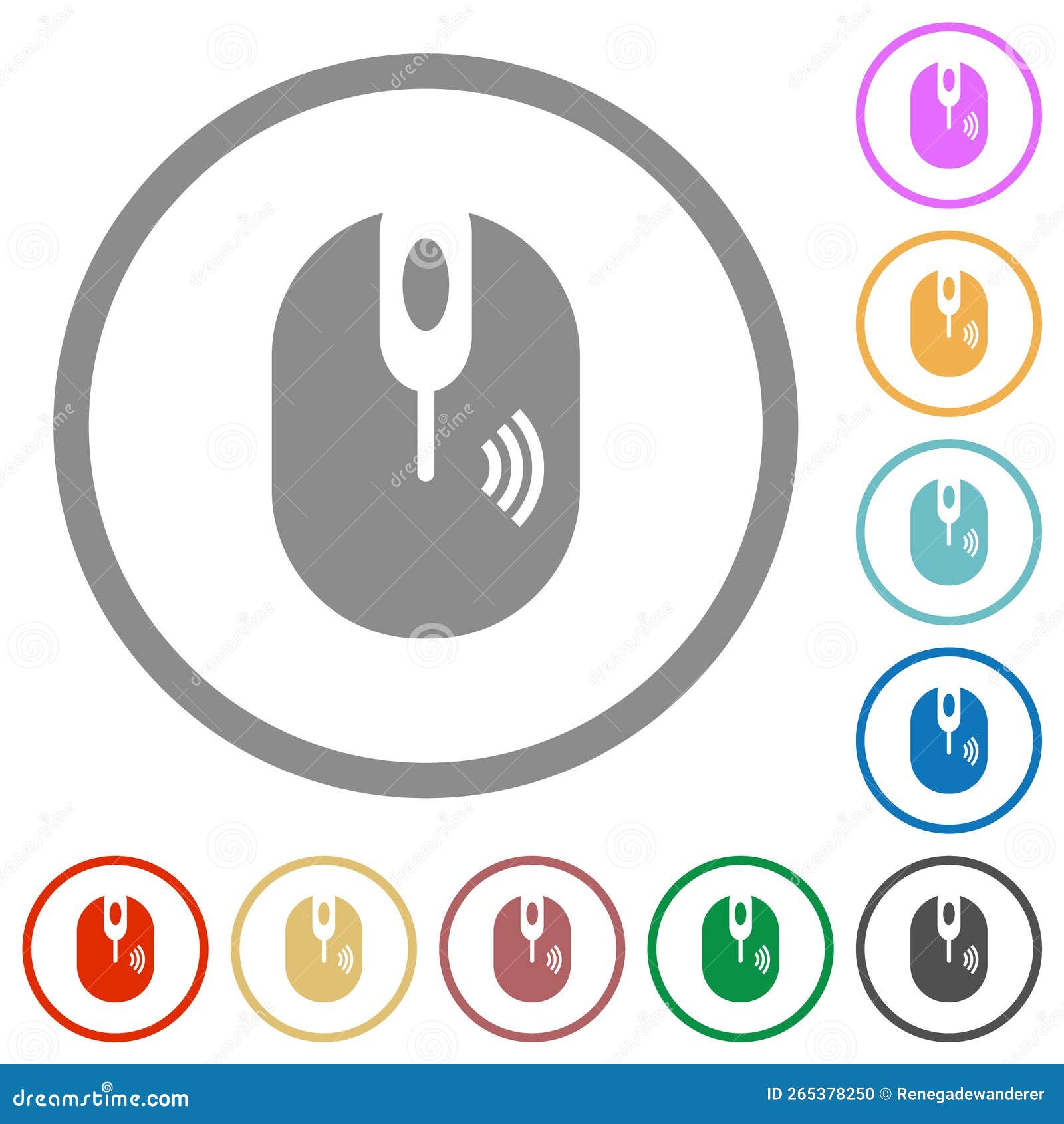 Wireless Computer Mouse Flat Icons with Outlines Stock Vector ...