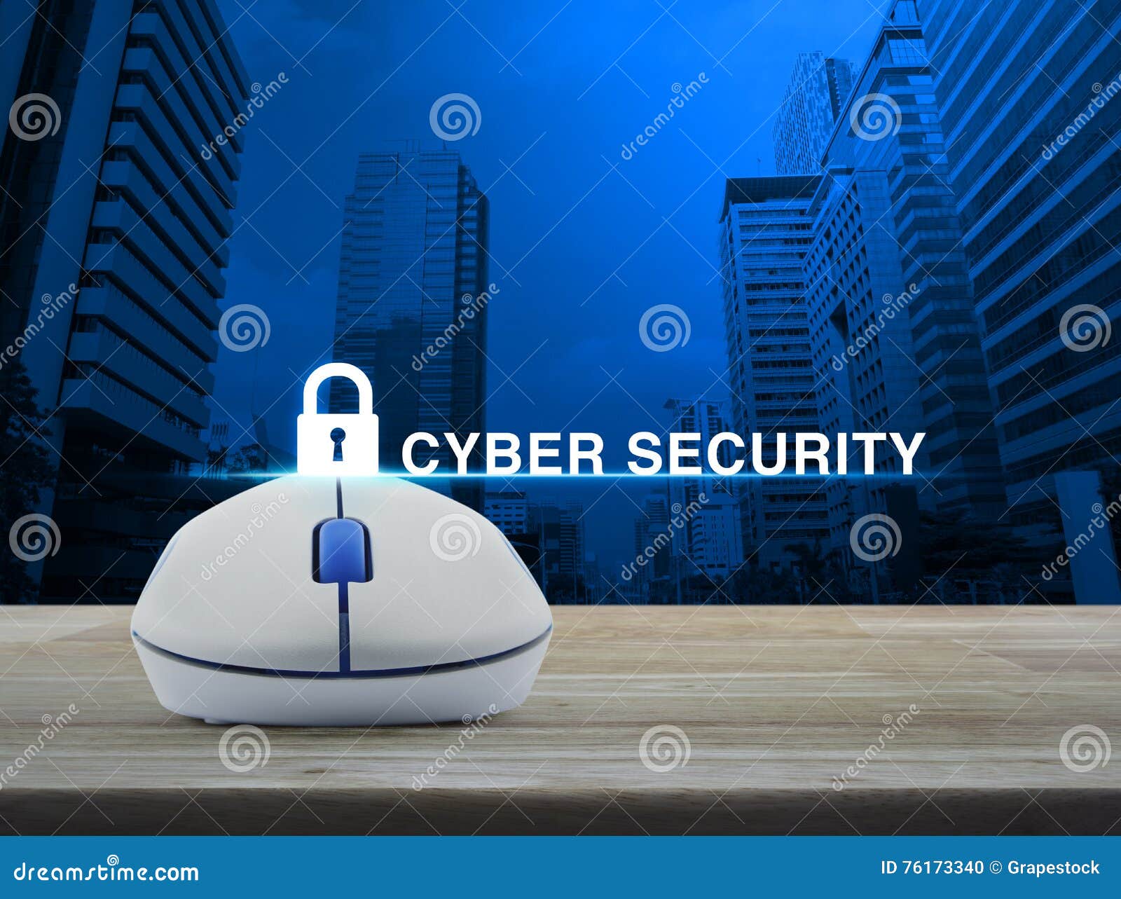 Wireless Computer Mouse with Key Icon and Cyber Security Text on Stock ...