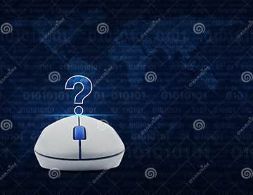 Wireless Computer Mouse with Question Mark Sign Icon Over Computer Binary Code on Blue ...