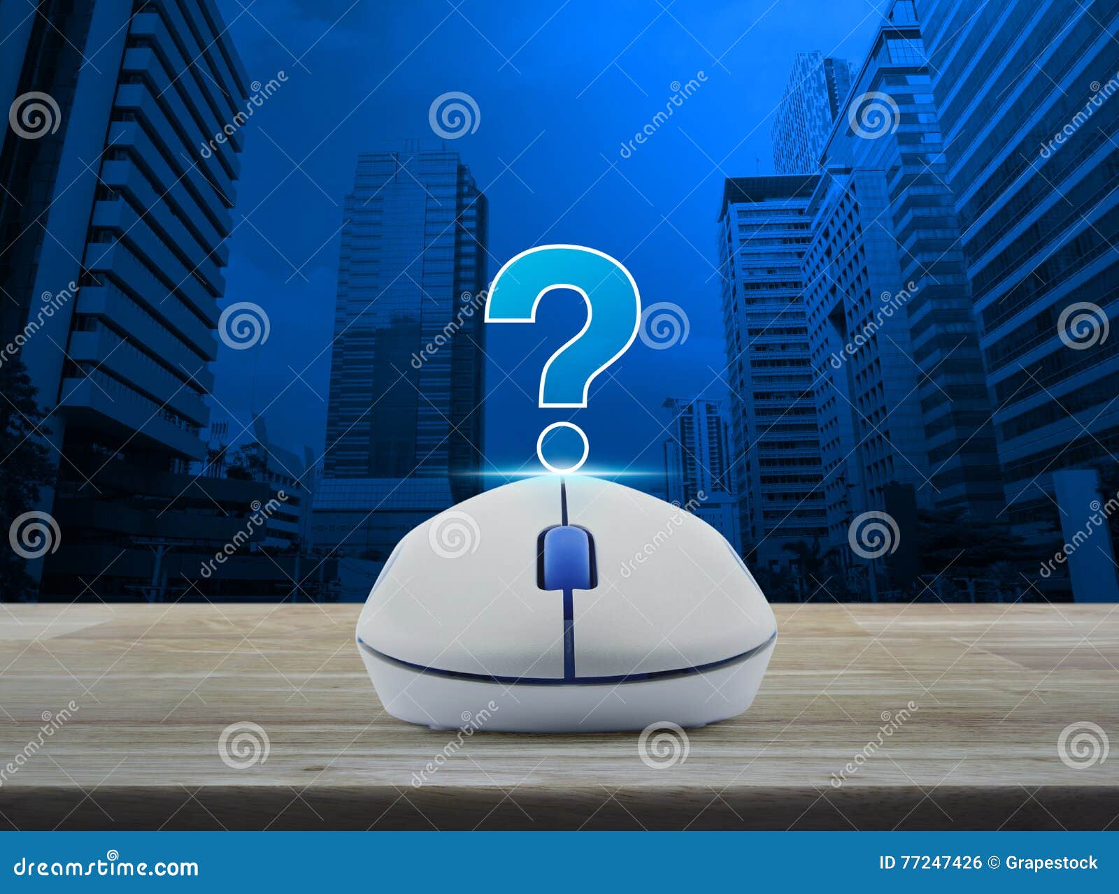 Wireless Computer Mouse with Question Mark Sign Icon on Wooden T Stock ...
