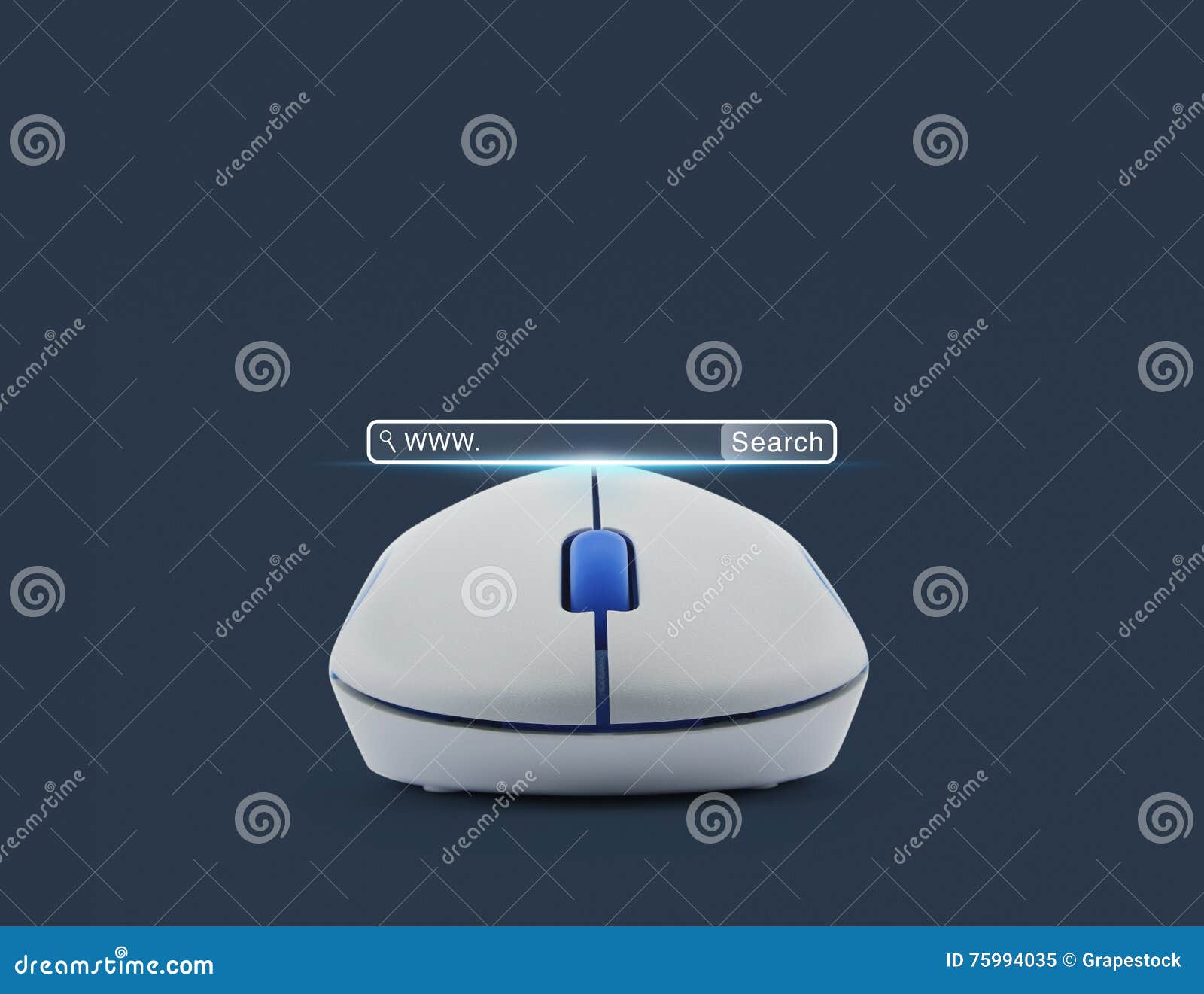 Wireless Computer Mouse with Search Www Button Over Blue Backgro Stock ...