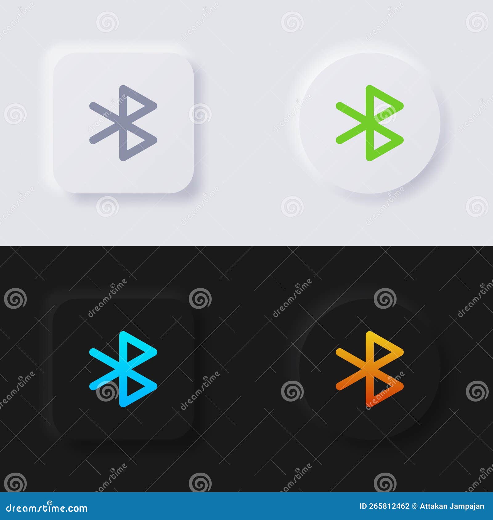 Wireless Connection Button Icon Set, Multicolor Neumorphism Button Soft ...