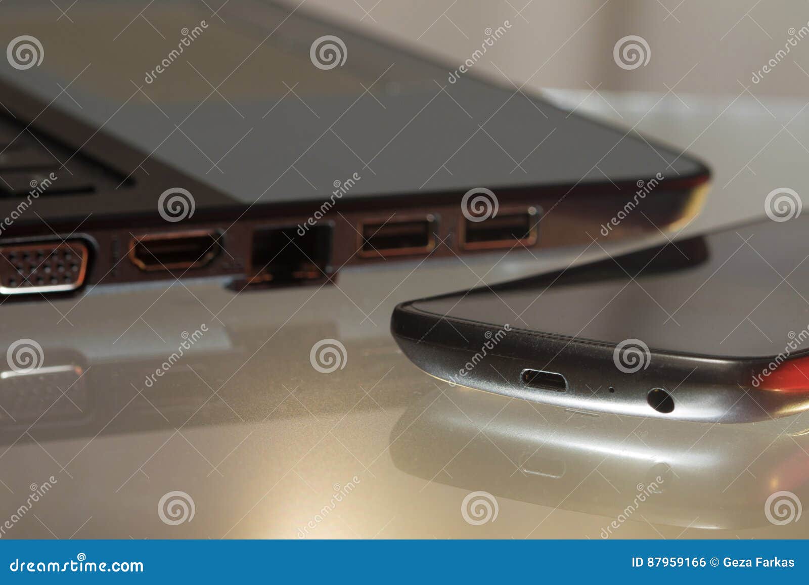 Wireless Connection Laptop and Cell Phone Stock Photo - Image of ...